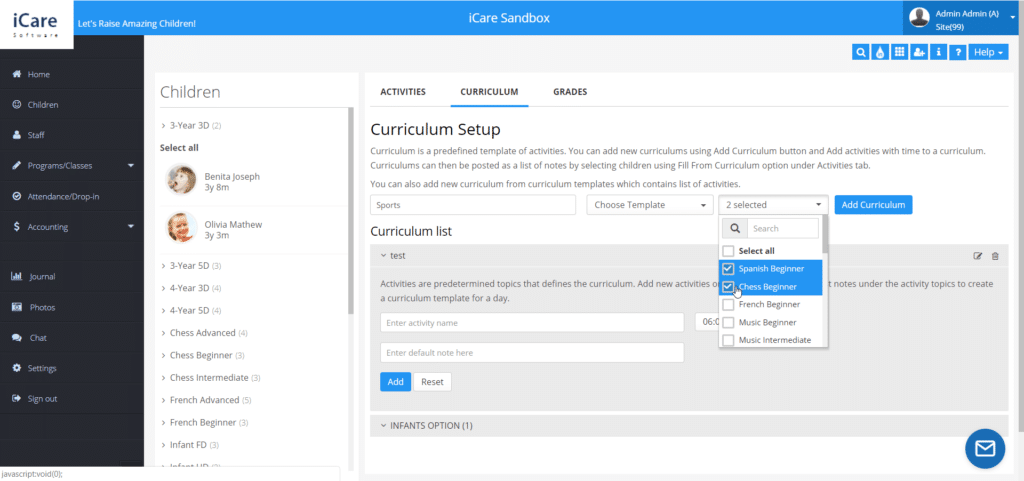 8_Adding a custom Curriculum - STAGING: iCare Childcare Software