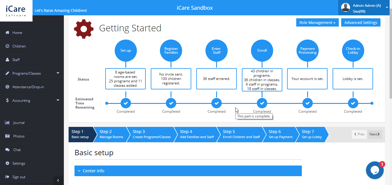 Account setup with iCare - iCare Childcare Management Software