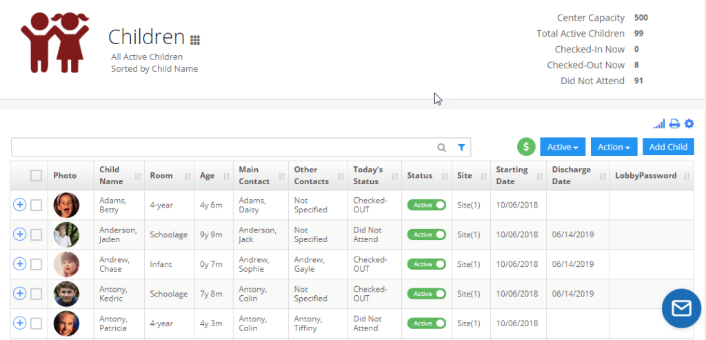 Children List Page (1) - iCare Childcare Management Software